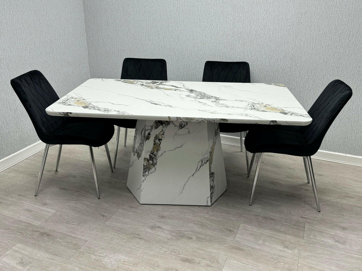 Capri Marble Effect Dining Table Set — Celebrity Interiors